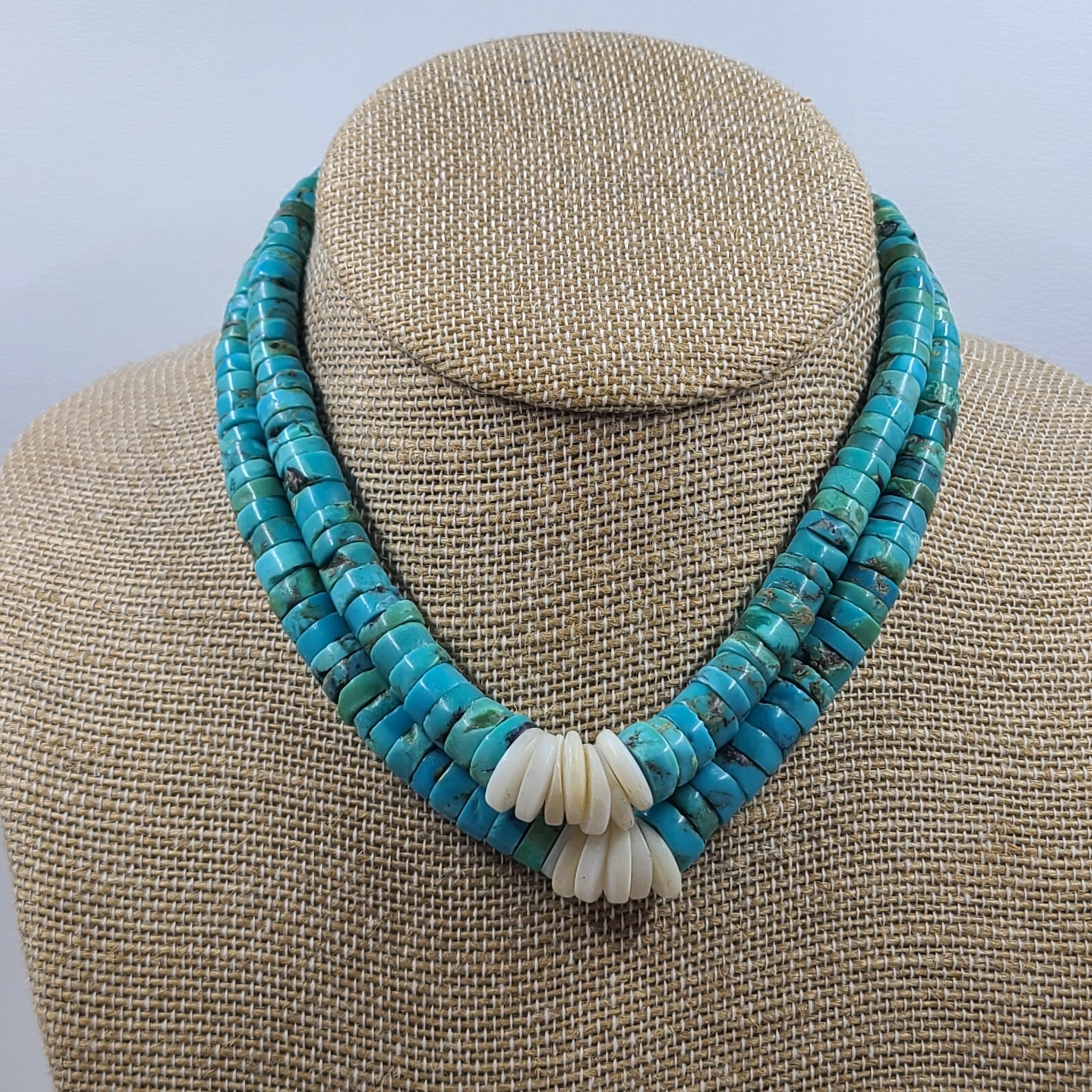 Graduated Heishi Turquoise Shell Red Coral Sterling D… - Gem