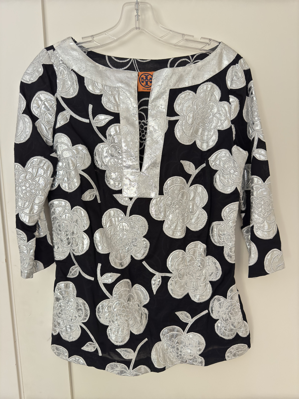Tory Burch Foil Floral Boatneck Tunic - Gem