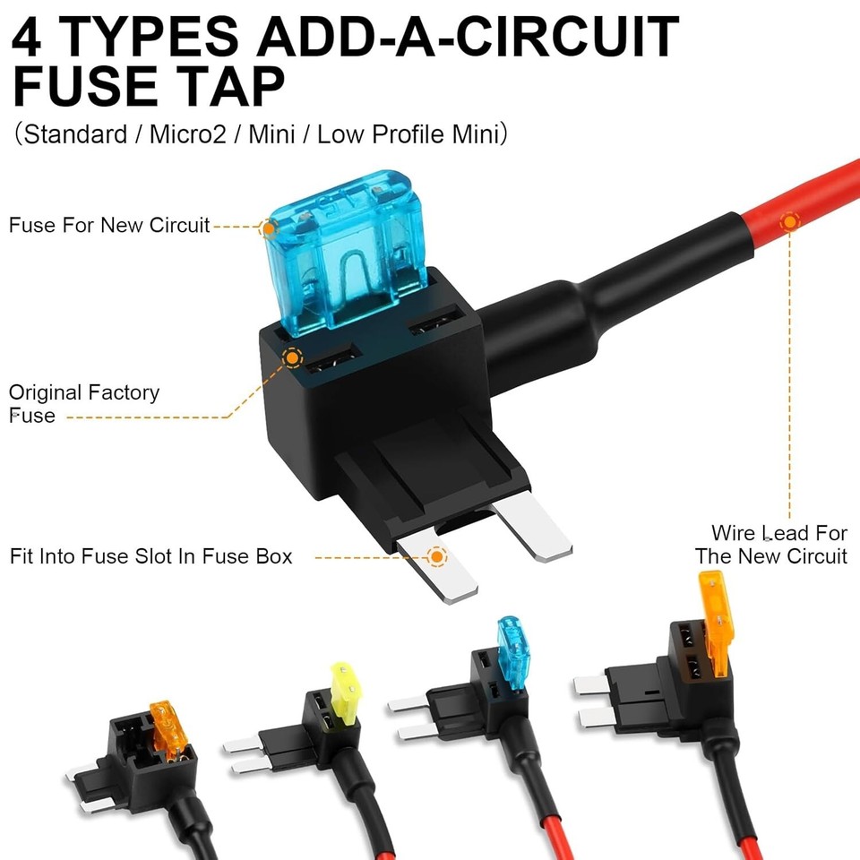 16 Pack 4 Types Fuse Tap, Upgraded 12V Car Add a Circuit Fuse Tap Kit ...