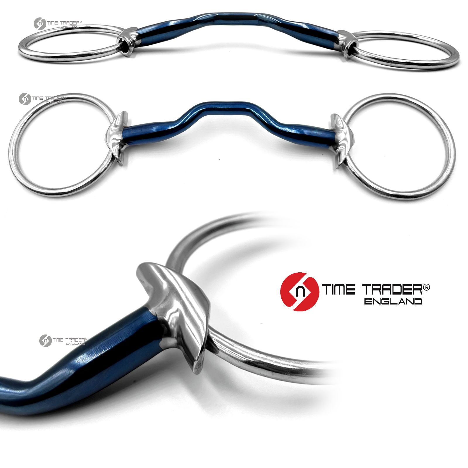 Ported Wing Blue Sweet Iron Port Loose Ring Snaffle Bit Mullen Mouth ...