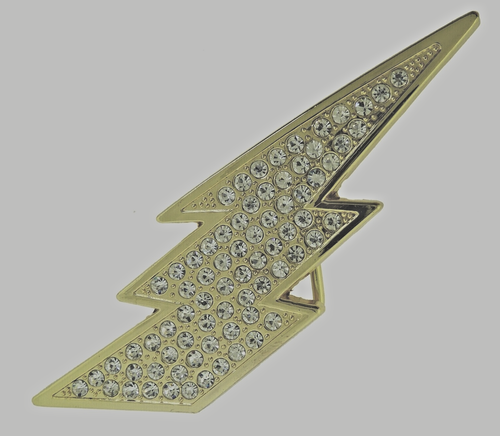 Lightning Bolt Belt Buckle Iced Style The Flash Gold Metal Rhinestone ...
