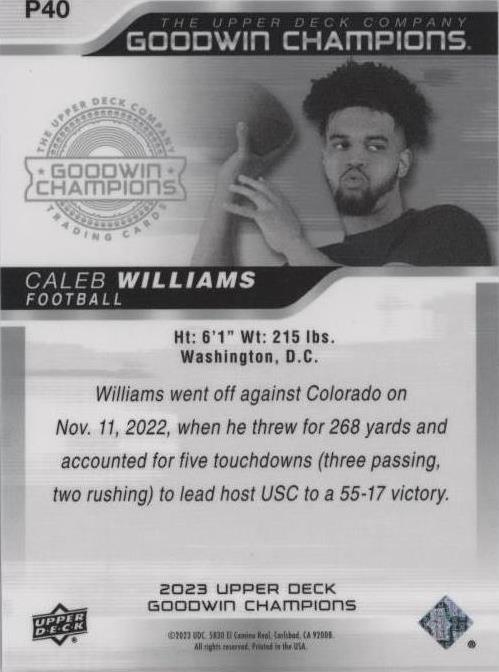 2023 Upper Deck Goodwin Champions Caleb Williams #P40 for sale | eBay