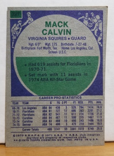 1975-76 Topps - ABA All-Stars #227 Mack Calvin for sale online | eBay