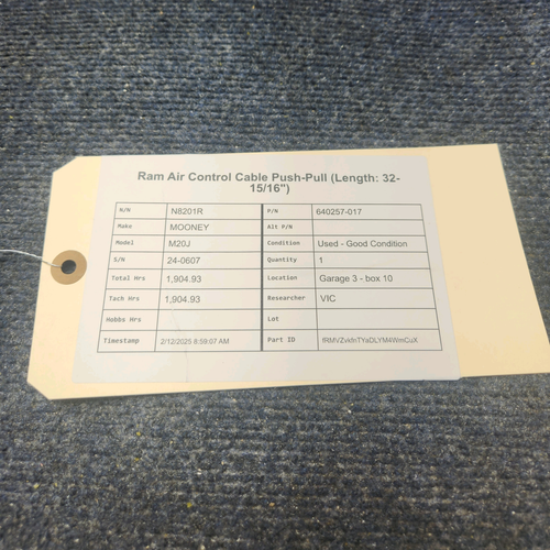 640257-017 | Mooney M20J | RAM AIR CONTROL CABLE PUSH-PULL (LENGTH: 32 ...