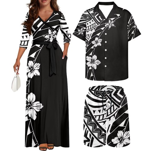 Samoa Couple Outfit Puletasi Flowers Polynesian Dress for Women Plus ...