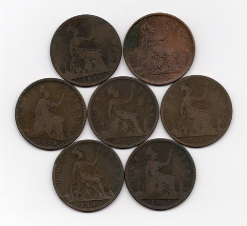 Mixed Lot x7 Queen Victoria Bun Head Pennies, All Collectible Grades ...