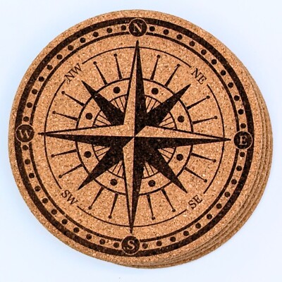 Nautical Compass Cork Coasters Round 3.9" Thick Rounded Edge 1/5" | eBay