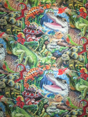REALISTIC REPTILES SNAKE CAMELEON ALLIGATOR TURTLE MORE COTTON FABRIC ...