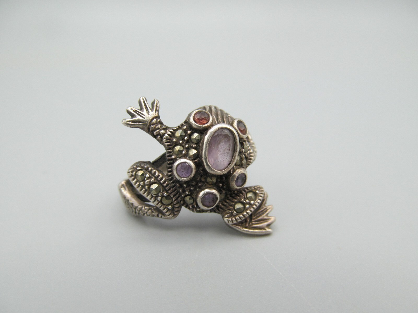 .925 Frog Ring Size 5 ½ Sterling Silver w/ Purple Sto… - Gem