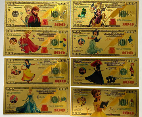 Disney Princess 8 Notes Set 24K Gold Plated Foil Bills | eBay