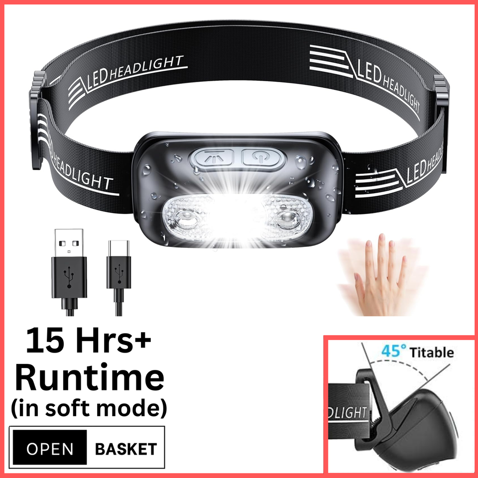 Head Torch Rechargeable LED 250LM Super Bright Waterproof Headlamp Work ...