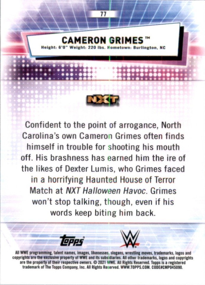 2021 Topps Chrome WWE Cameron Grimes #77 162947 | eBay