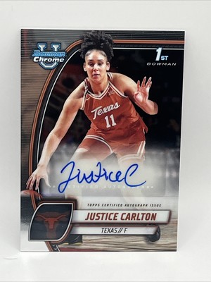 2024-25 Bowman Chrome University Justice Carlton Autograph Auto Texas ...