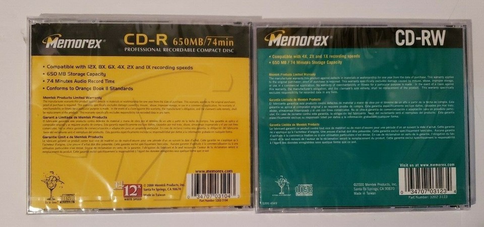 Lot of 3 NEW Memorex 650MB / 74-Minute CD-R Media (Gold Disc) NIP + 1 ...