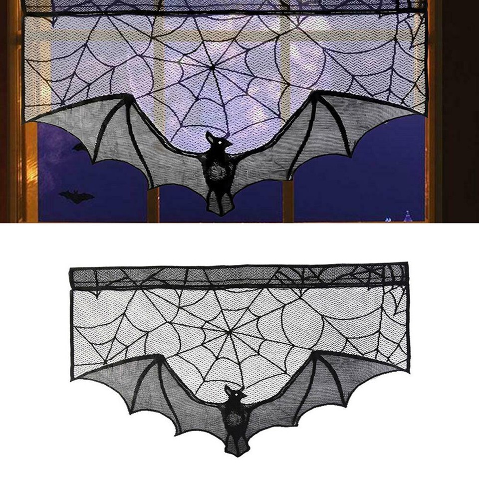 Black Lace Bat Halloween Props Spooky Party Scary Indoor Decorations ...