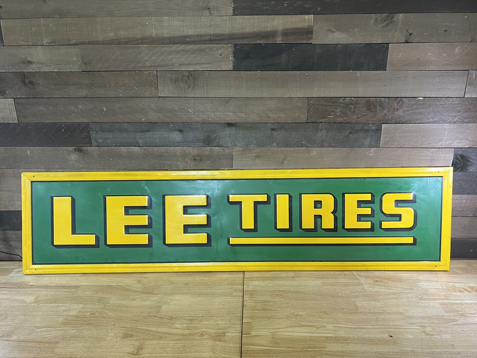 Antique Lee Tires Green And Yellow 6ft Sign Self Framed | eBay