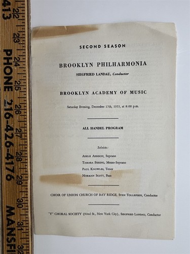 1955 Brooklyn Philharmonia Academy of Music Adele Addison Opera Singer ...