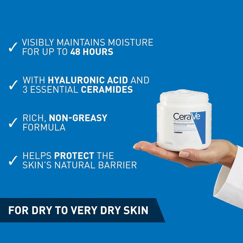 CeraVe Moisturising Cream for Dry to Very Skin 454g with Hyaluronic 454 ...