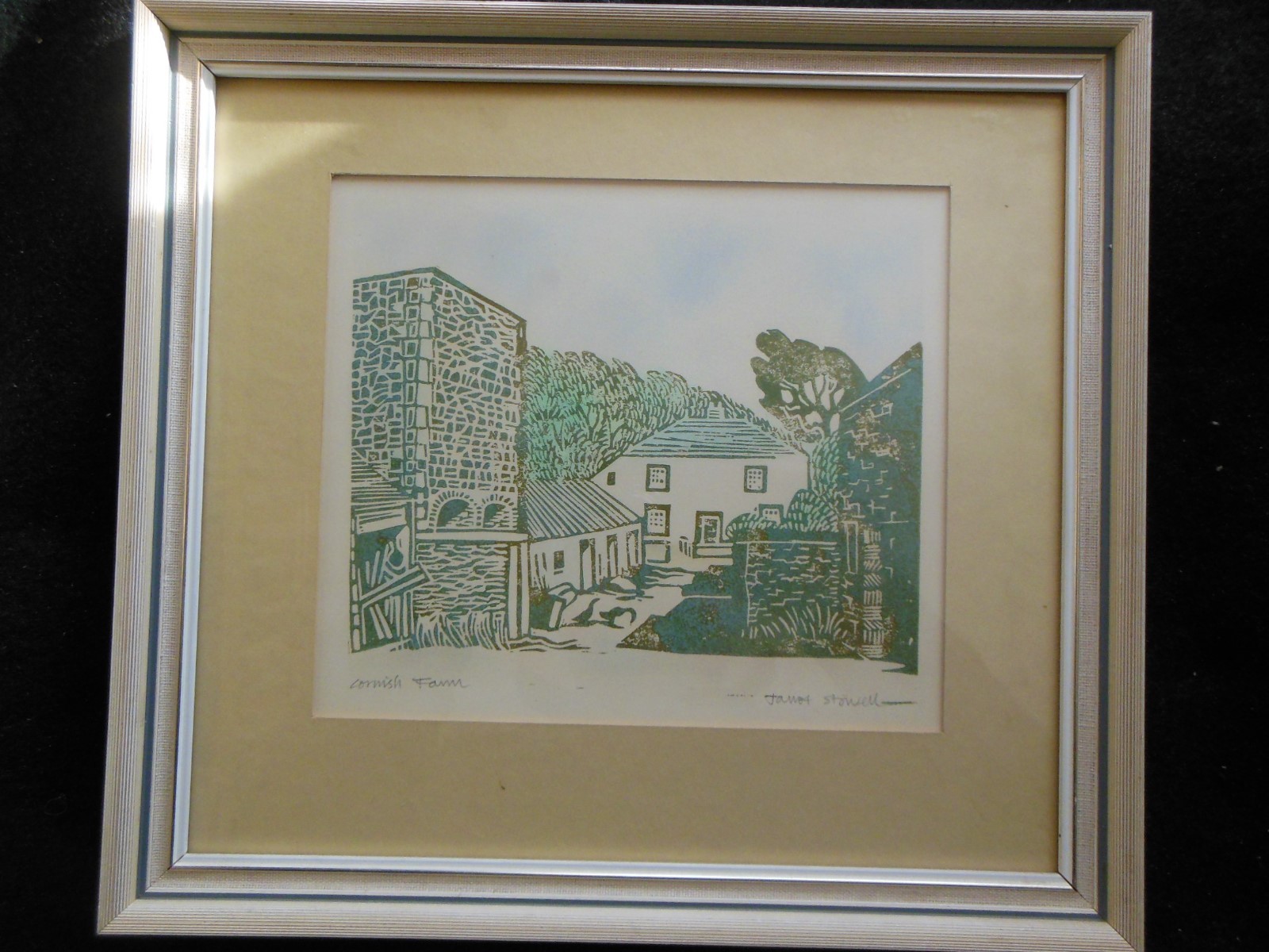 Janet Stowell - "Cornish Farm" - Coloured Wood Block - Cornwall, Framed ...