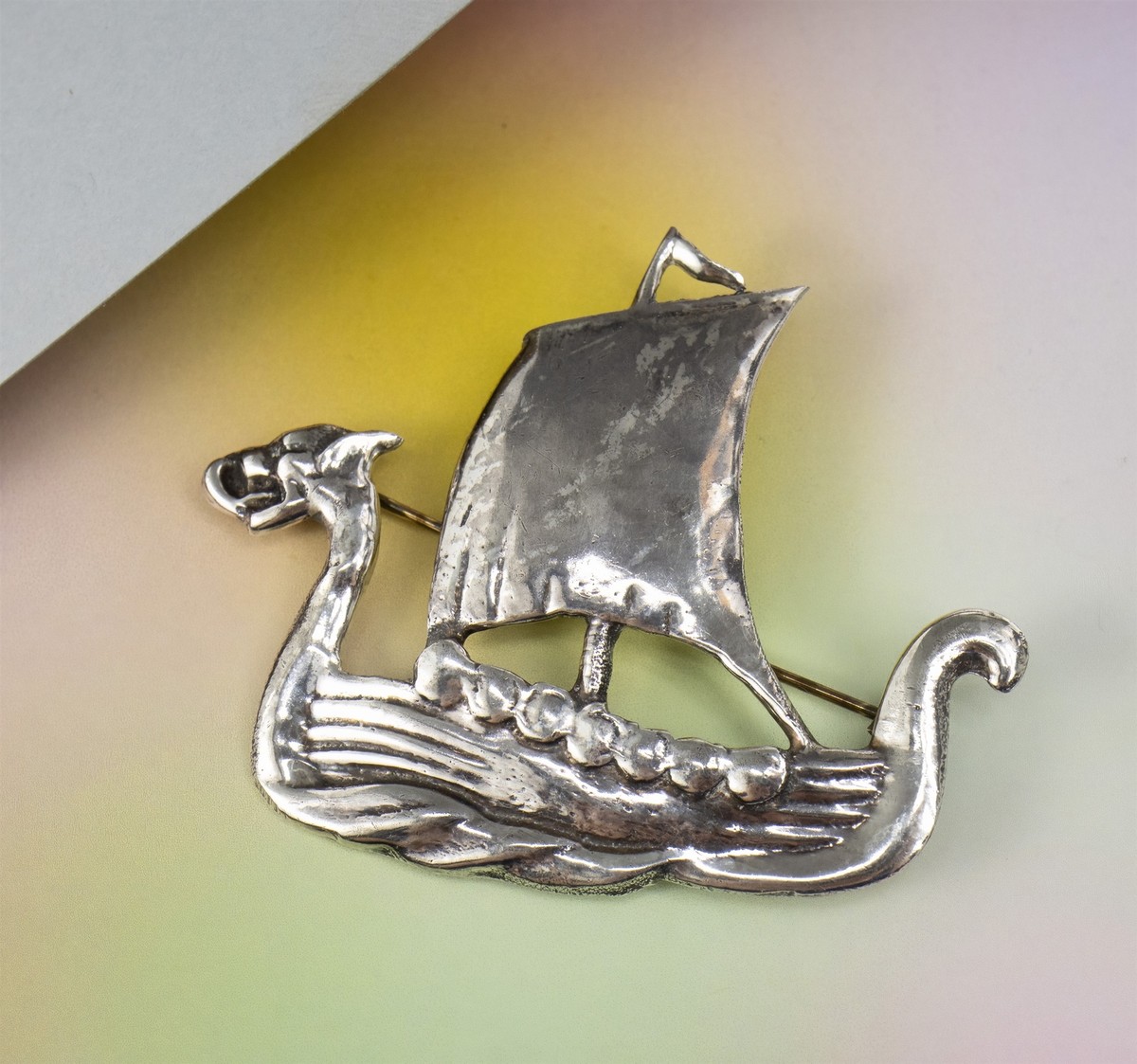 Viking Longship Dragon Head Vtg Norway Silver Pewter Metal Viking