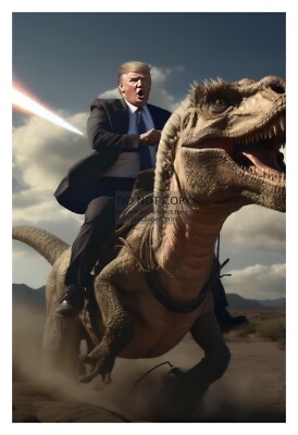 PRESIDENT DONALD TRUMP RIDING T-REX DINOSAUR 4X6 AI PHOTO | eBay
