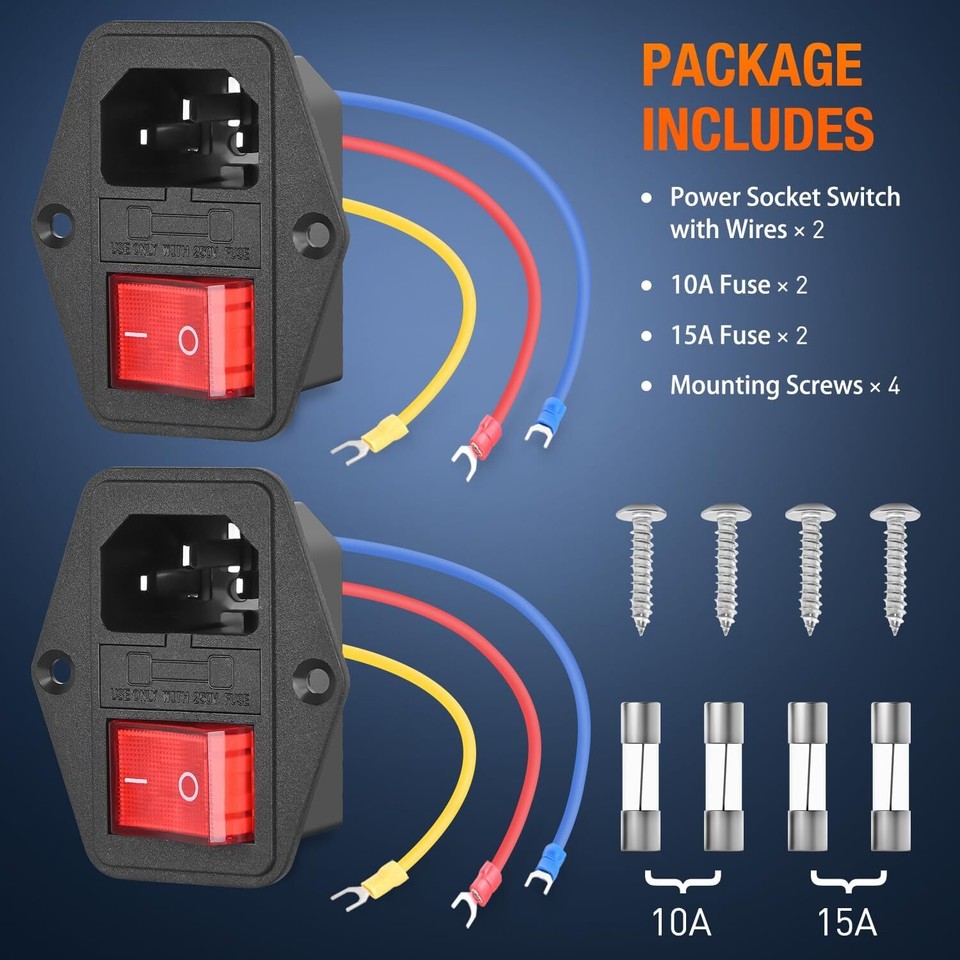 Nilight 2Pcs Switch Power Socket 10A 250V AC Power Socket Inlet Module ...