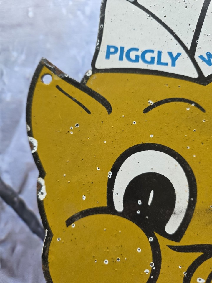 VINTAGE PIGGLY WIGGLY PORCELAIN SIGN FOOD MARKET GROCERY STORE 10" X 10 ...