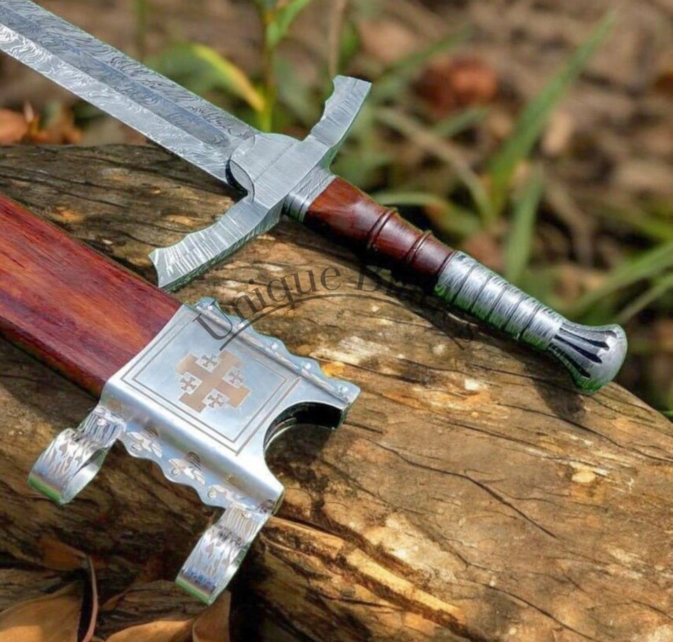 Damascus Steel Viking Templar Sword, 96.52-CM Hand Forged Full Tang ...