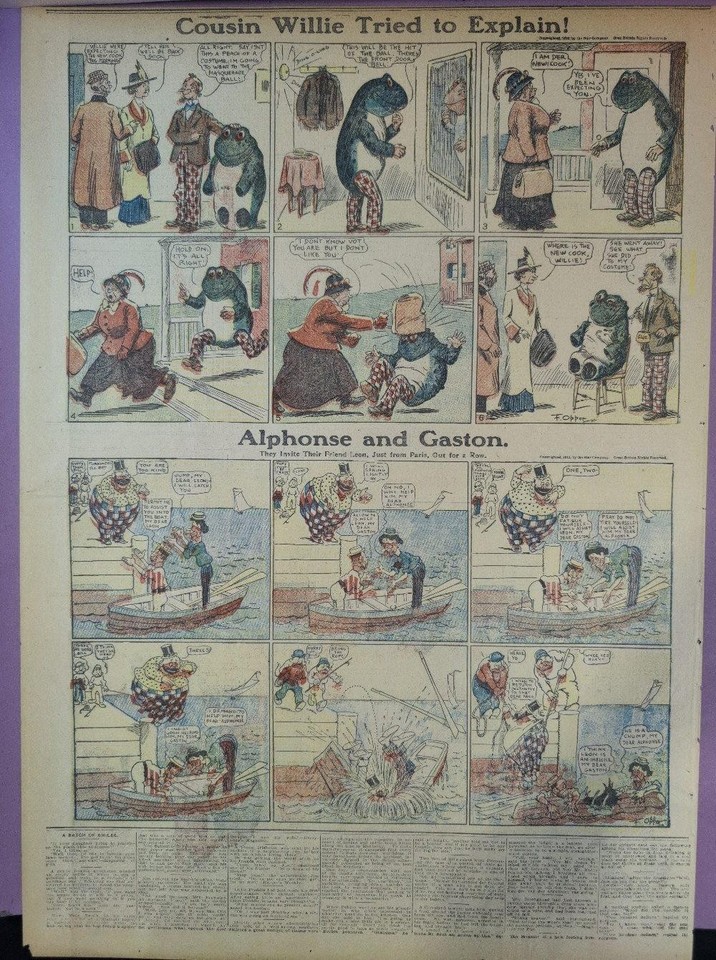 2 Lot 1900's Alphonse and Gaston & Cousin Willie Antique Sunday Comics ...