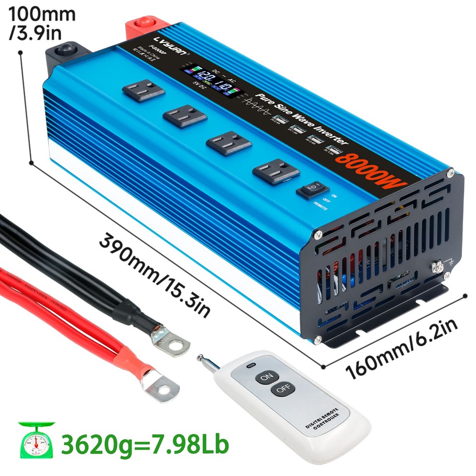 4000W 8000W Pure Sine Wave Power Inverter DC 12V to AC 110V Converter ...