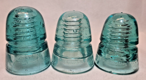 Lot of 3 Brookfield CD 145 Glass Insulators - 1 CREB 20 Blue Aqua ...