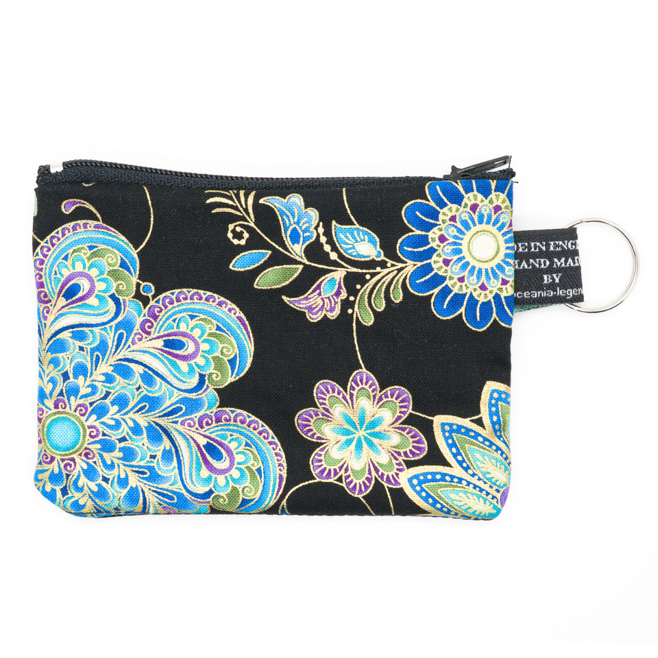 Mandala Flowers Coin & Card Purse Cash Money 100% Cotton Fabric Floral ...