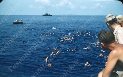 sl53 Original Slide 1950’s Hong Kong Military navy sailors swimming ...