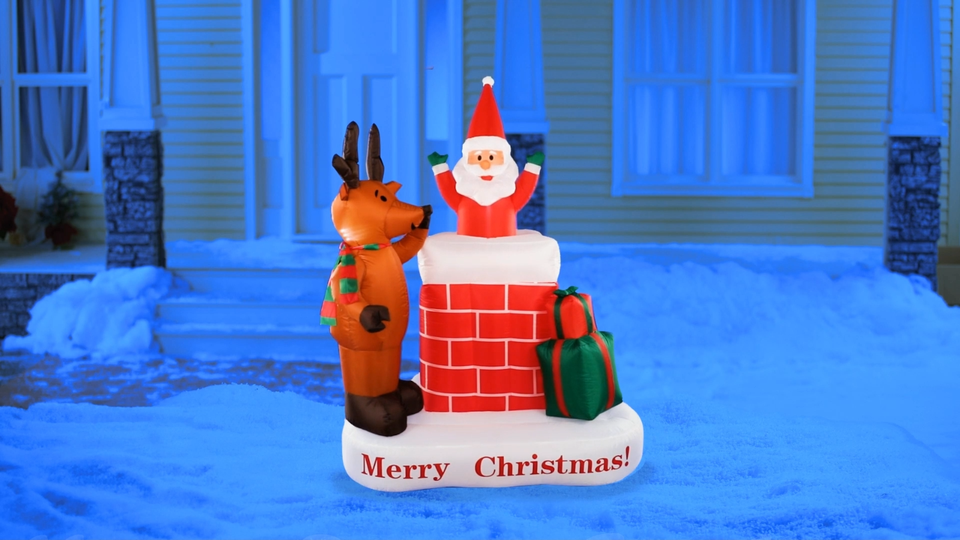 6FT Animated Airblown Inflatable Christmas Santa in Chimney w Reindeer ...