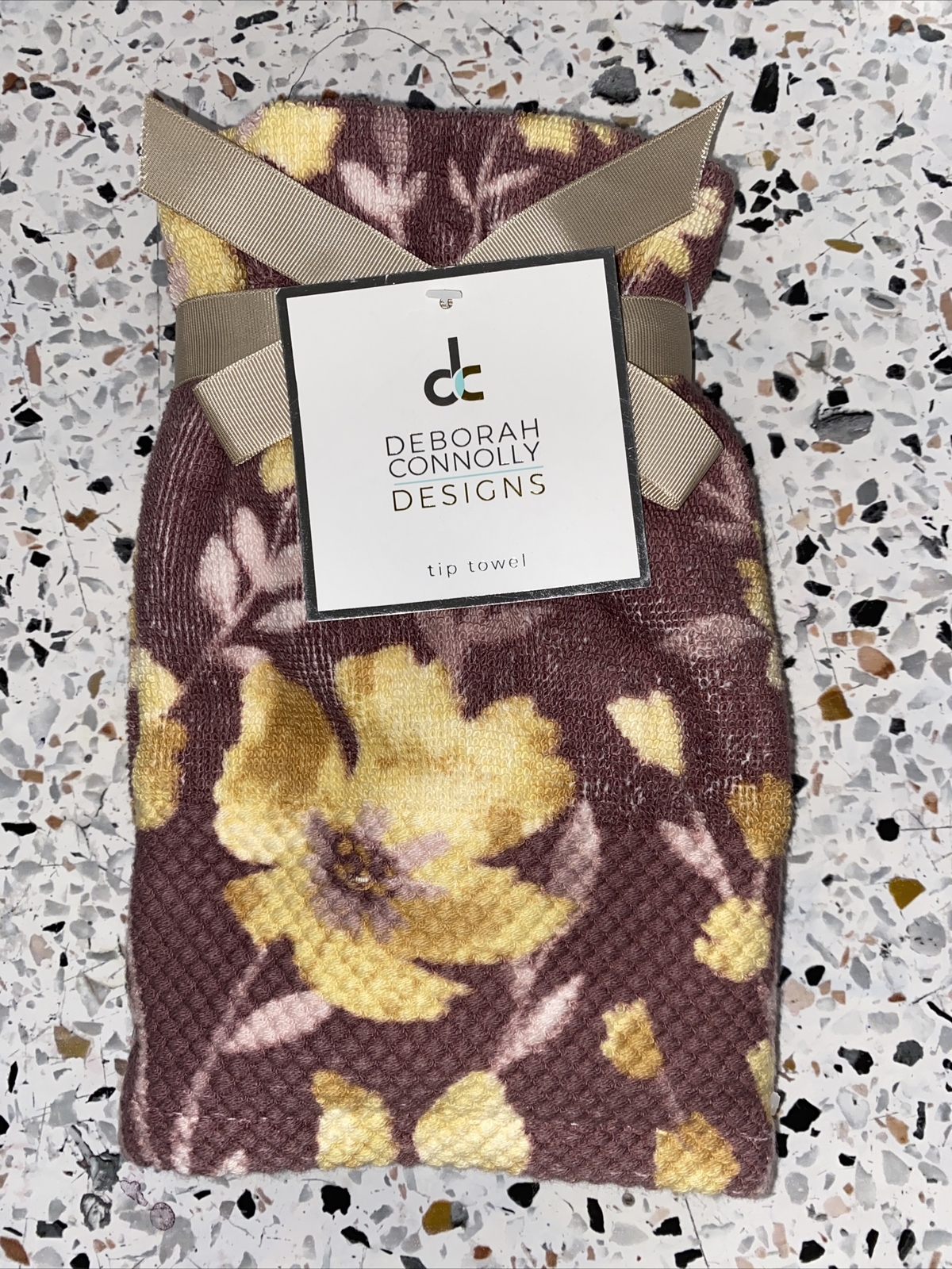 Deborah Connolly YELLOW FLOWERS ON MAUVE (SET OF 2) Bathroom hand towel ...