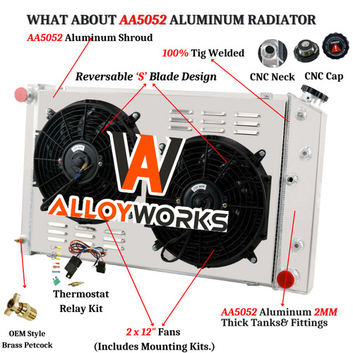 Aluminum 4-Row Racing Radiator With Fans For 1970-1988 Chevy K5 Blazer ...