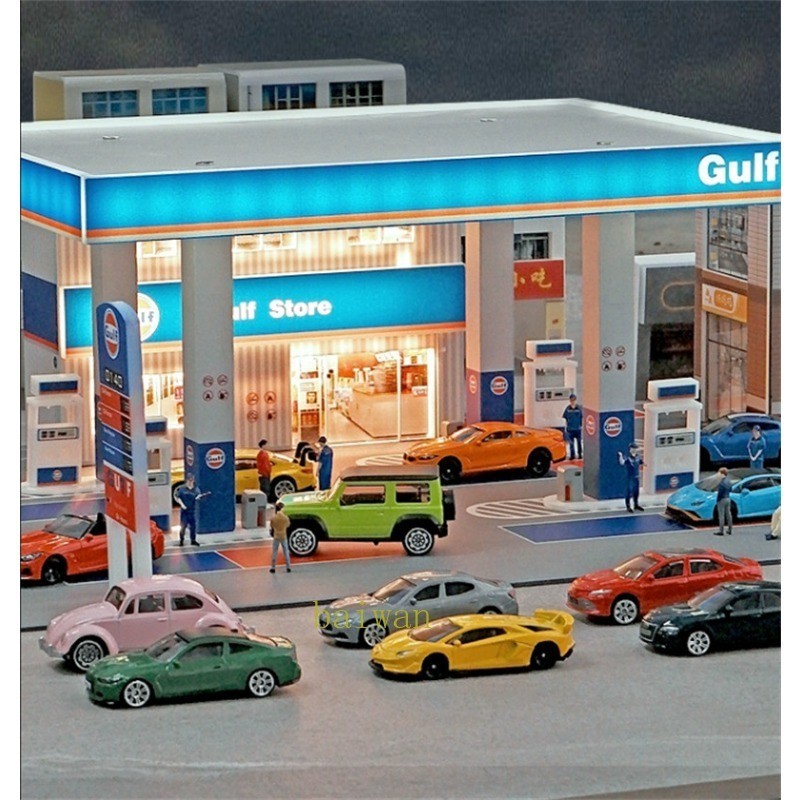 1/64 Diorama City Gas Station Model Car Garage LED Lighting Scene ...