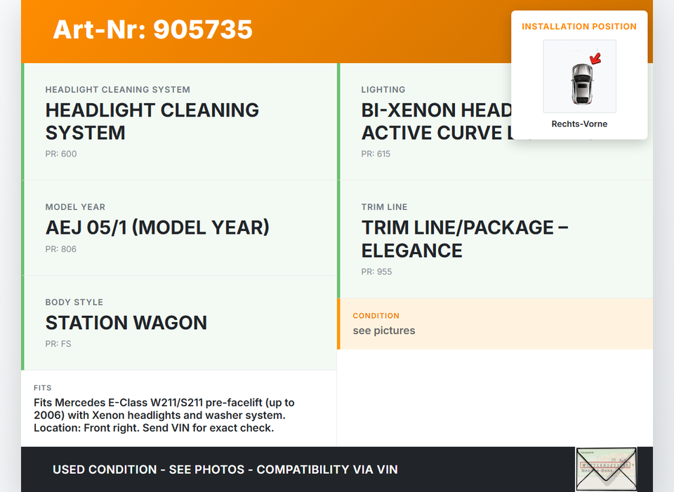 Clamp Rack Guide Holder for Headlight Ri Fr Mercedes S211 W211 E320 02 ...