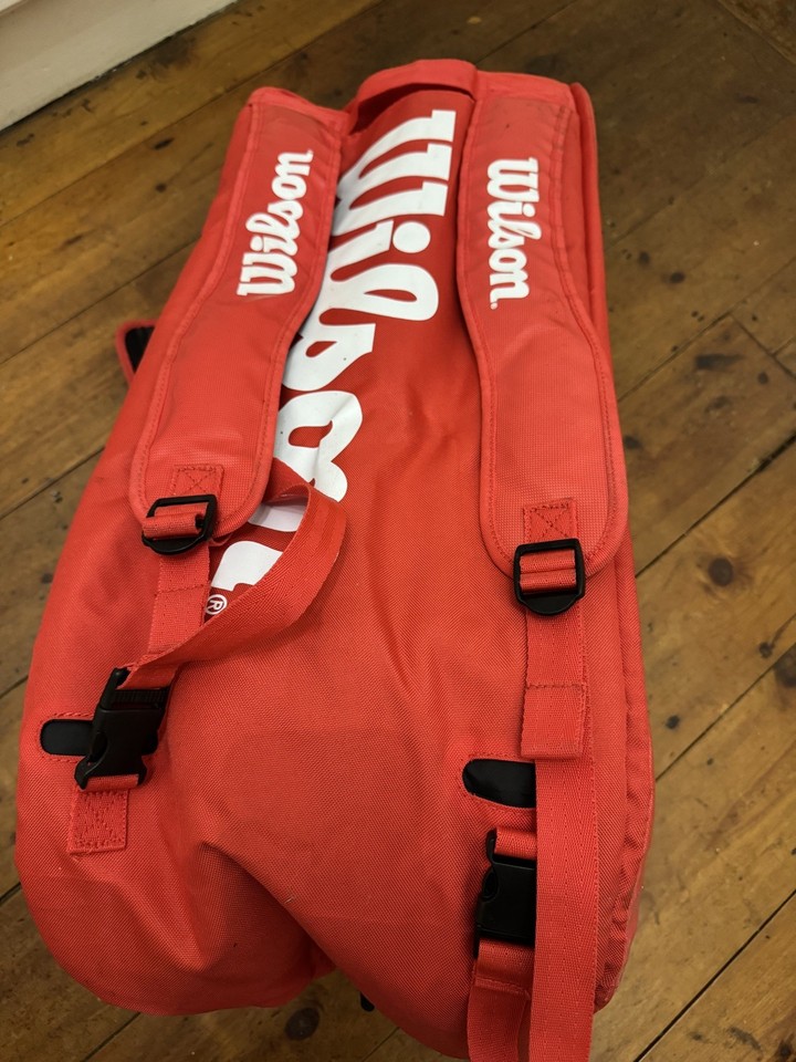 New WILSON Tour Red Tennis Racket Bag - Red/White Holds up to 15 with ...