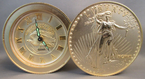 WALKING LIBERTY GOLD COIN CLOCK BULOVA Travel Alarm Americana ...