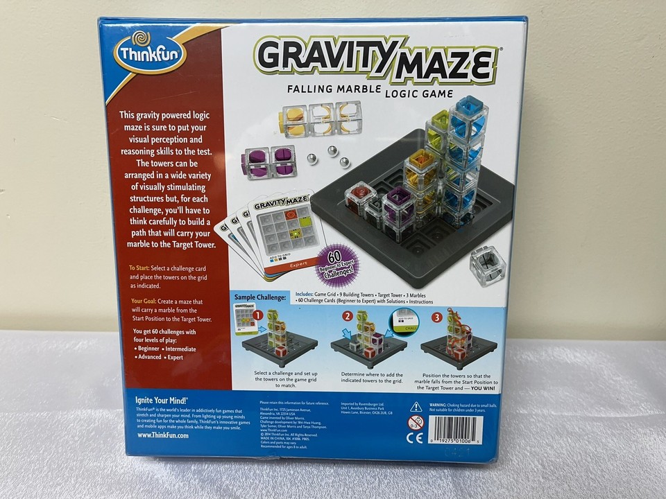 ThinkFun Gravity Maze Logic Falling Marble Game 60 Different Challenges ...