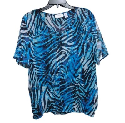 Chico's Blue Zebra Striped Sheer Shirt Sleeve Blouse Women's Size Large (2) | eBay