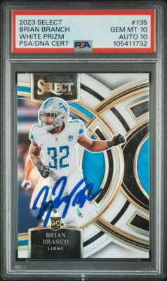 BRIAN BRANCH SIGNED 2023 PANINI SELECT WHITE PRIZM 135 Rookie PSA 10 ...