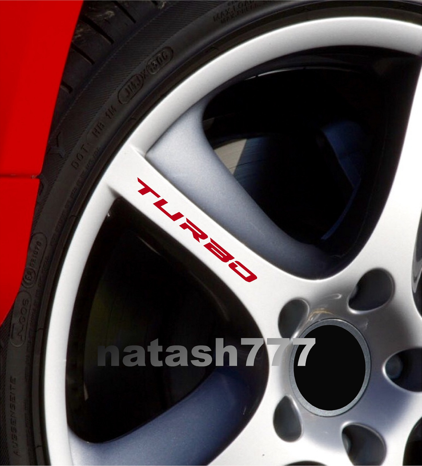 TURBO Decal Sticker Wheels Rims Racing Sport Car Emblem logo RED Set of ...