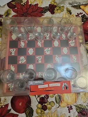 SHOOTERS CHECKERS SHOT GLASS DRINKING GAME --16 SHOT GLASSES- MAN CAVE ...