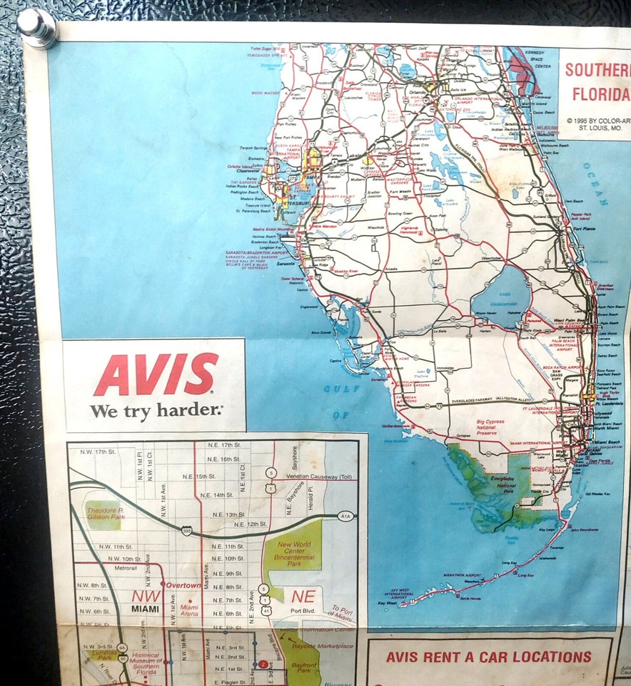 1995 Southern Florida Avis Rent A Car Locations Map | eBay