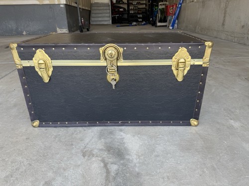 Vintage Steamer Trunk Foot Locker Wood Travel Luggage Storage | eBay
