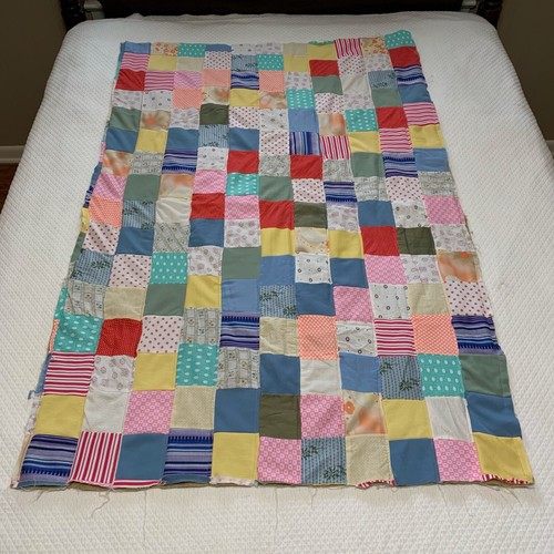 Vtg Handmade Quilt Top Unfinished Raw Edges Patchwork Colorful 59X38 ...