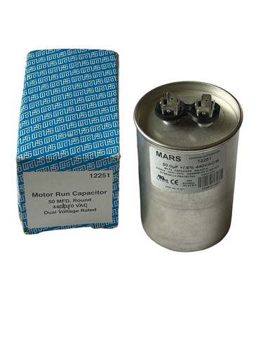 MARS 12251 Motor Run Capacitor 50 MFD, Round 440/370 VAC Dual Voltage ...