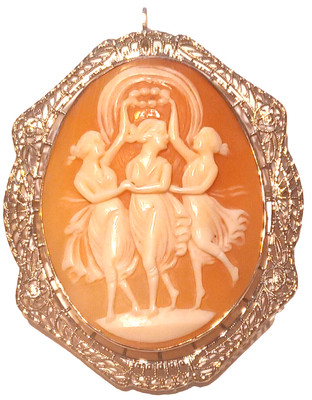 Antique Victorian Three Dancing Muses Cameo w/ 14K Gold Frame ~ Pin ...